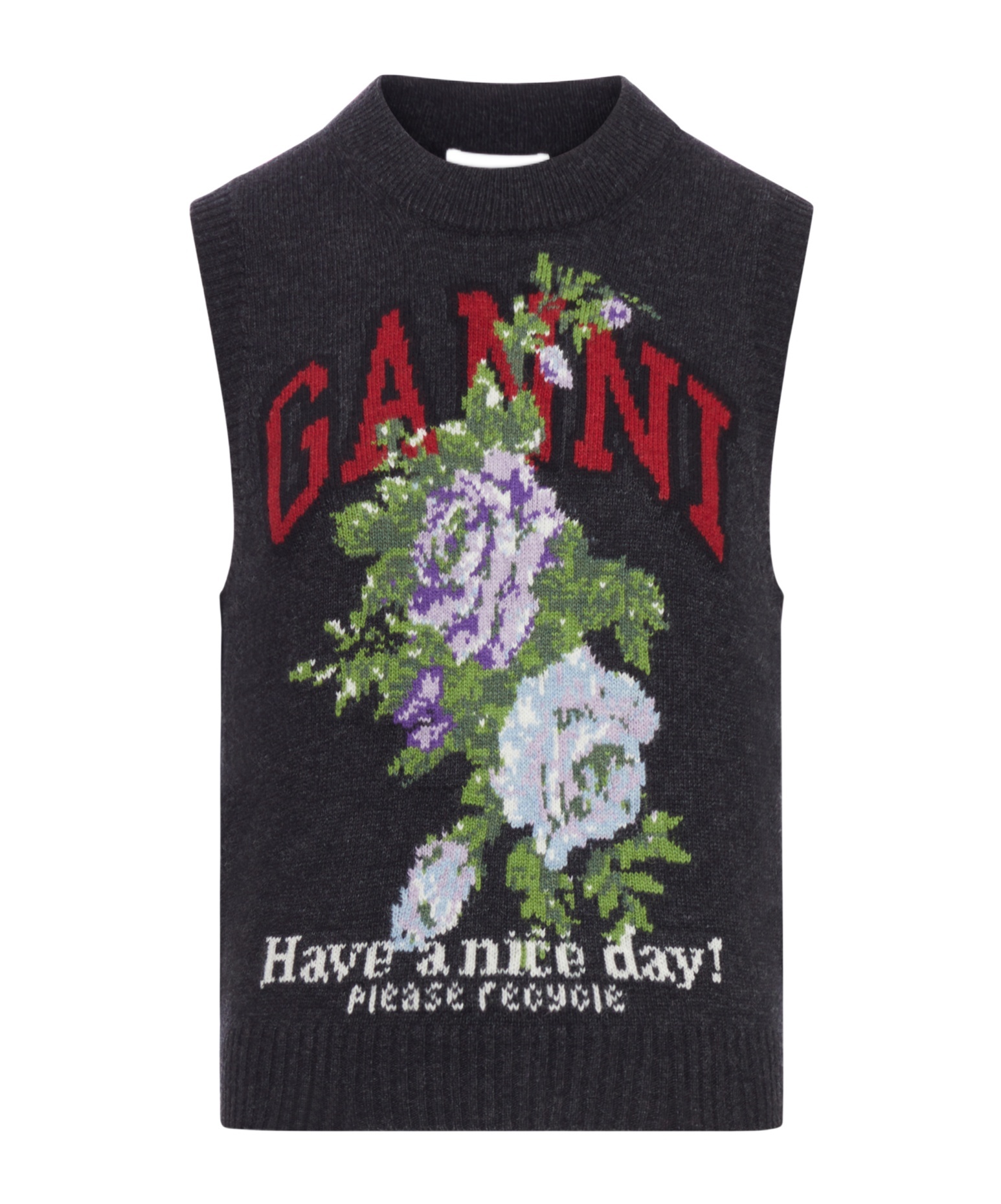 GANNI Ganni Logo Printed Sleeveless Jumper